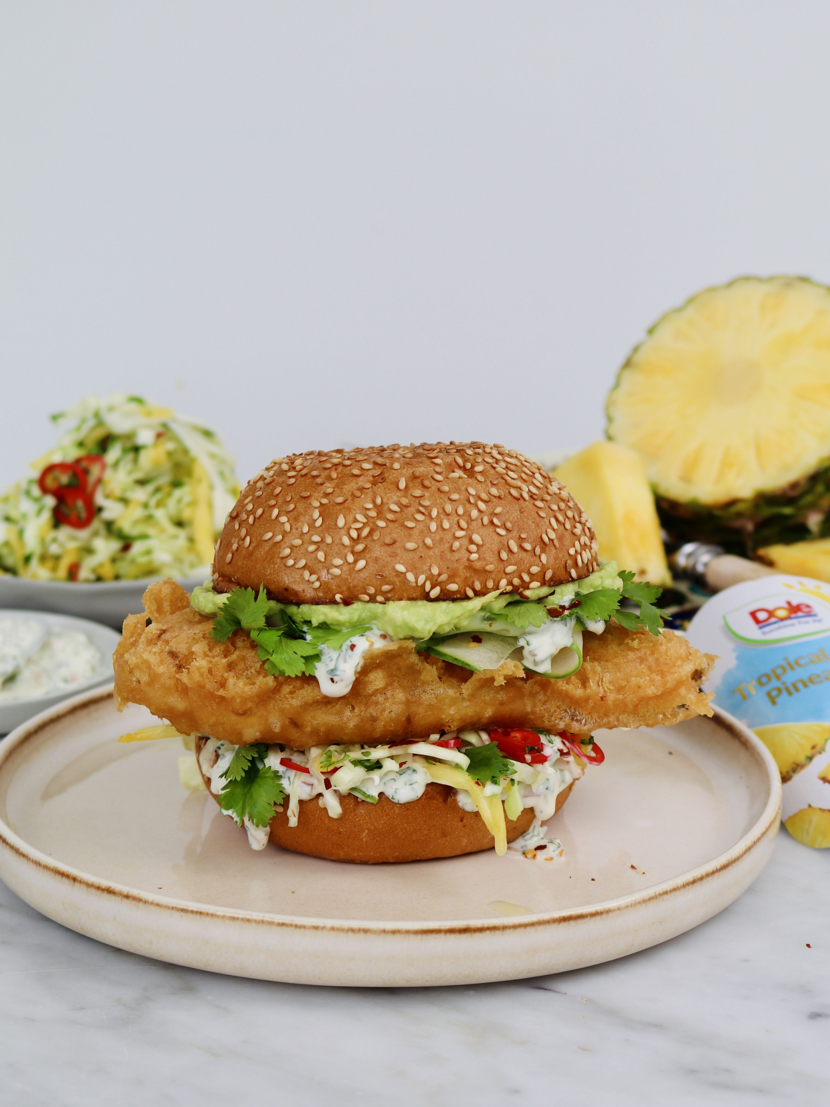Dole NZ - Crispy Fish and Pineapple Slaw Burgers