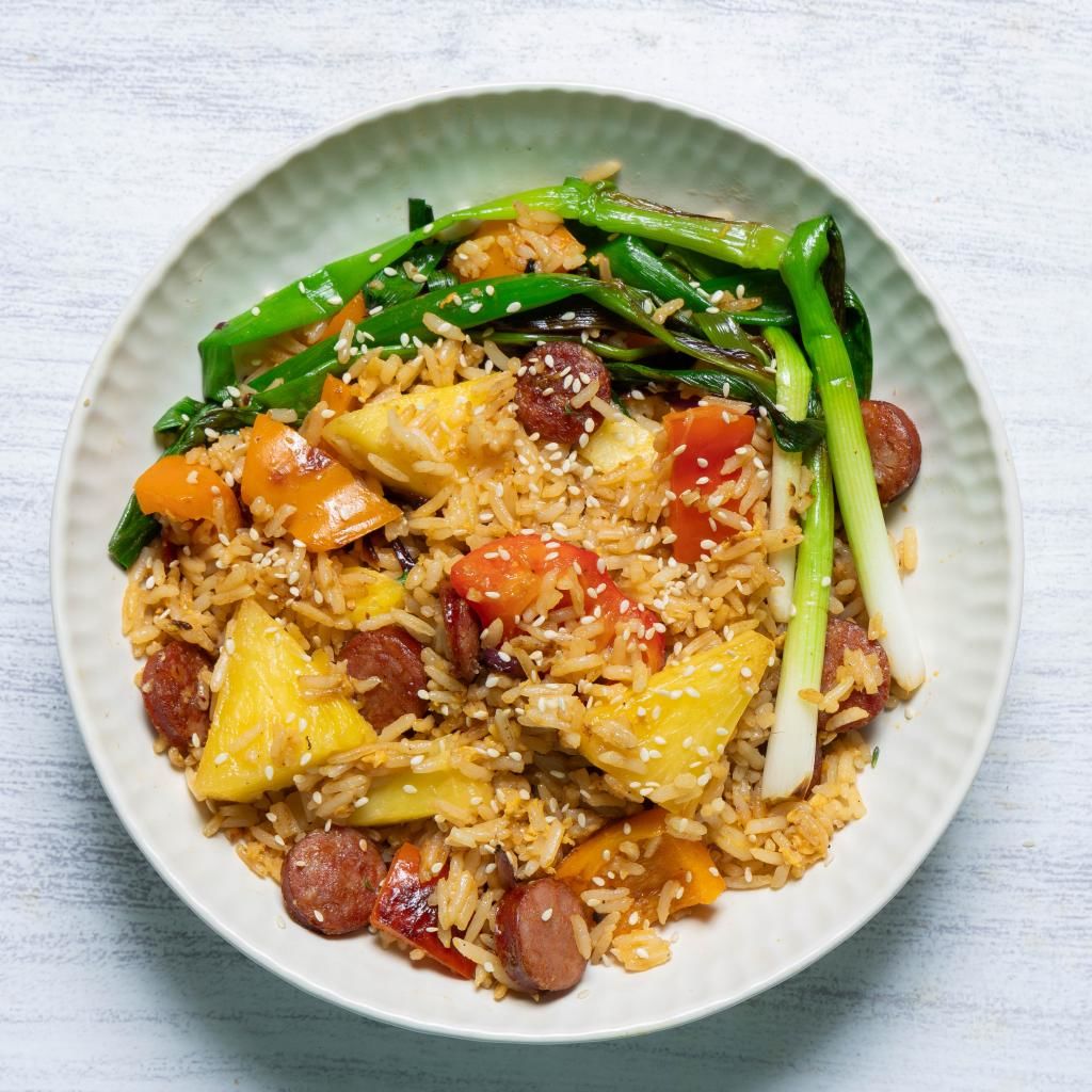 Dole NZ - Chorizo & Pineapple Fried Rice with Charred Spring Onions